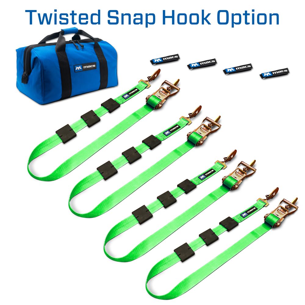 2" x 10' Tire Block Strap Pack with Twisted Snap Hook Ends - Lime Green ...